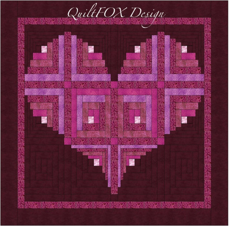 Log Cabin Heart Quilt Pattern - Valentine / Love Wall Hanging: 40" X 40 ...