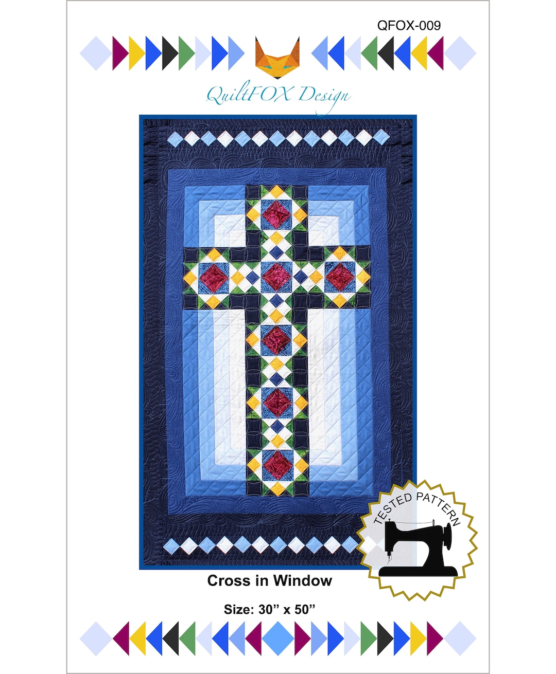 Cross Quilt Pattern - Cross in Window - Stained Glass Cross - Wall ...