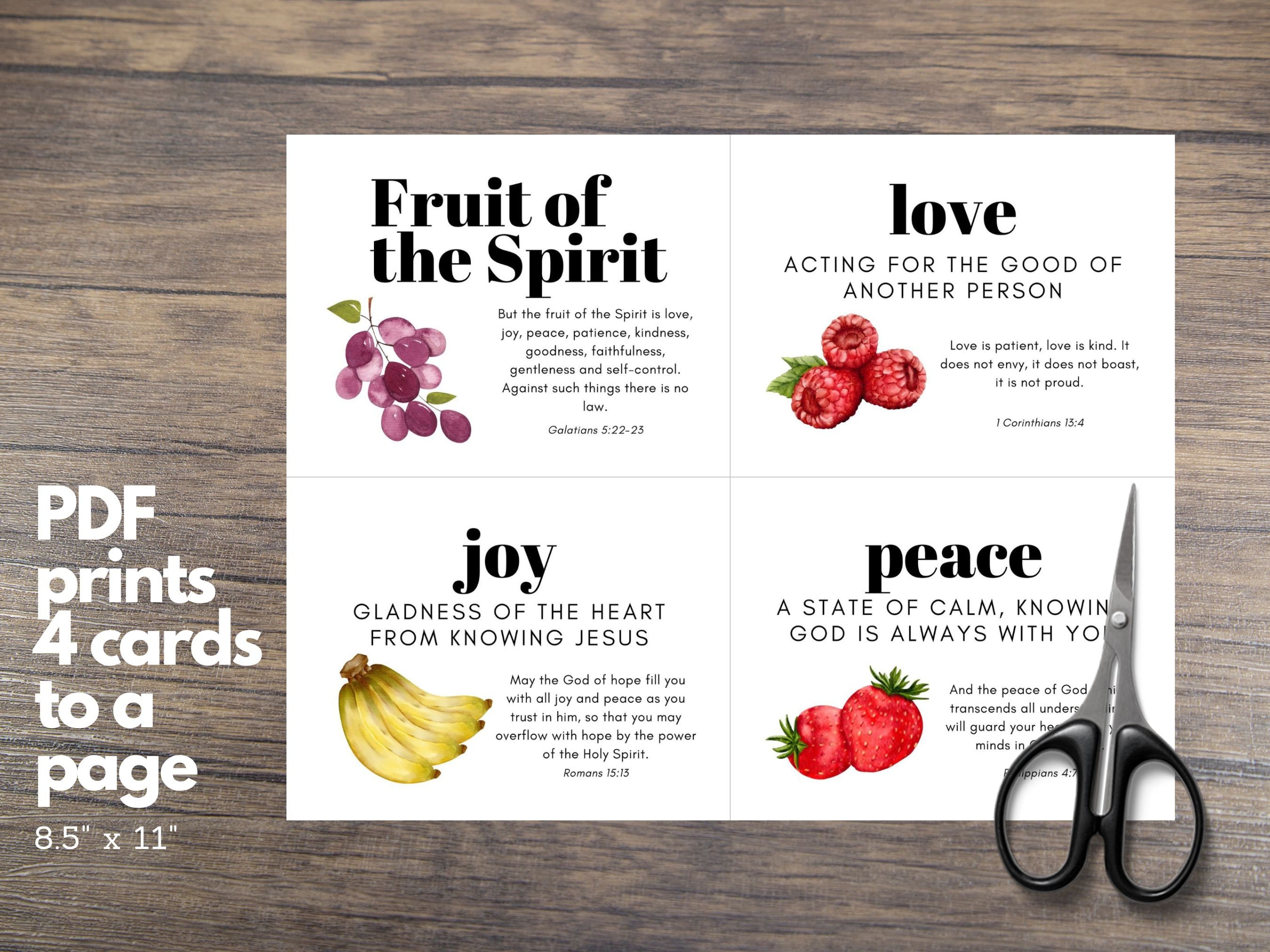 Printable Fruit of the Spirit Flashcards Galatians 5:22-23 Kids and ...