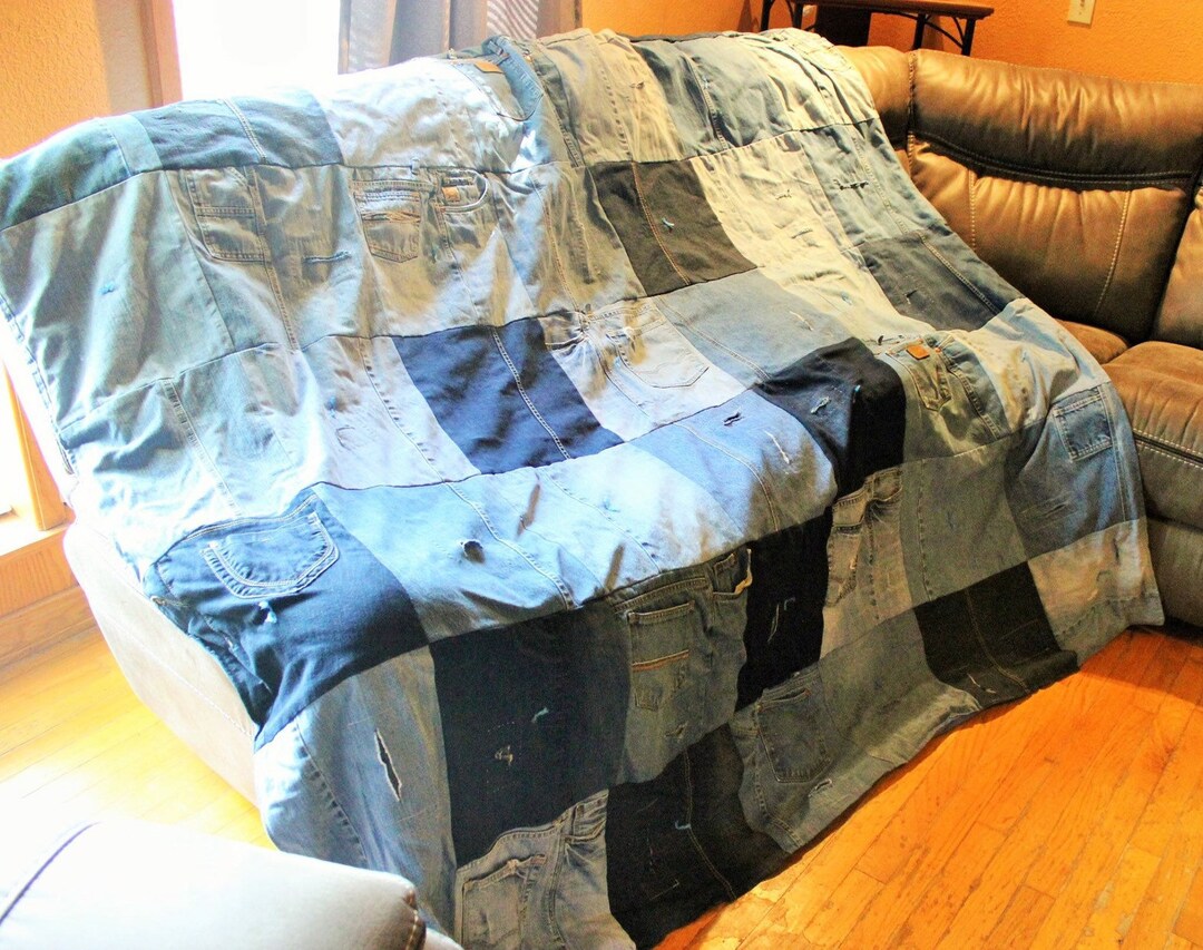 Denim Blanket-blue Jean Quilt Made to Order Country Blankets Denim ...