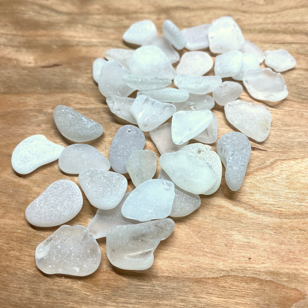 Genuine, Wave-tumbled Beach Glass - Frosted Clear - Medium Sized Pieces ...