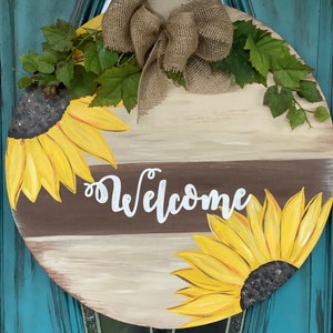 Welcome Sunflower Door Hanger Wood Door Hanger Sunflower - Etsy