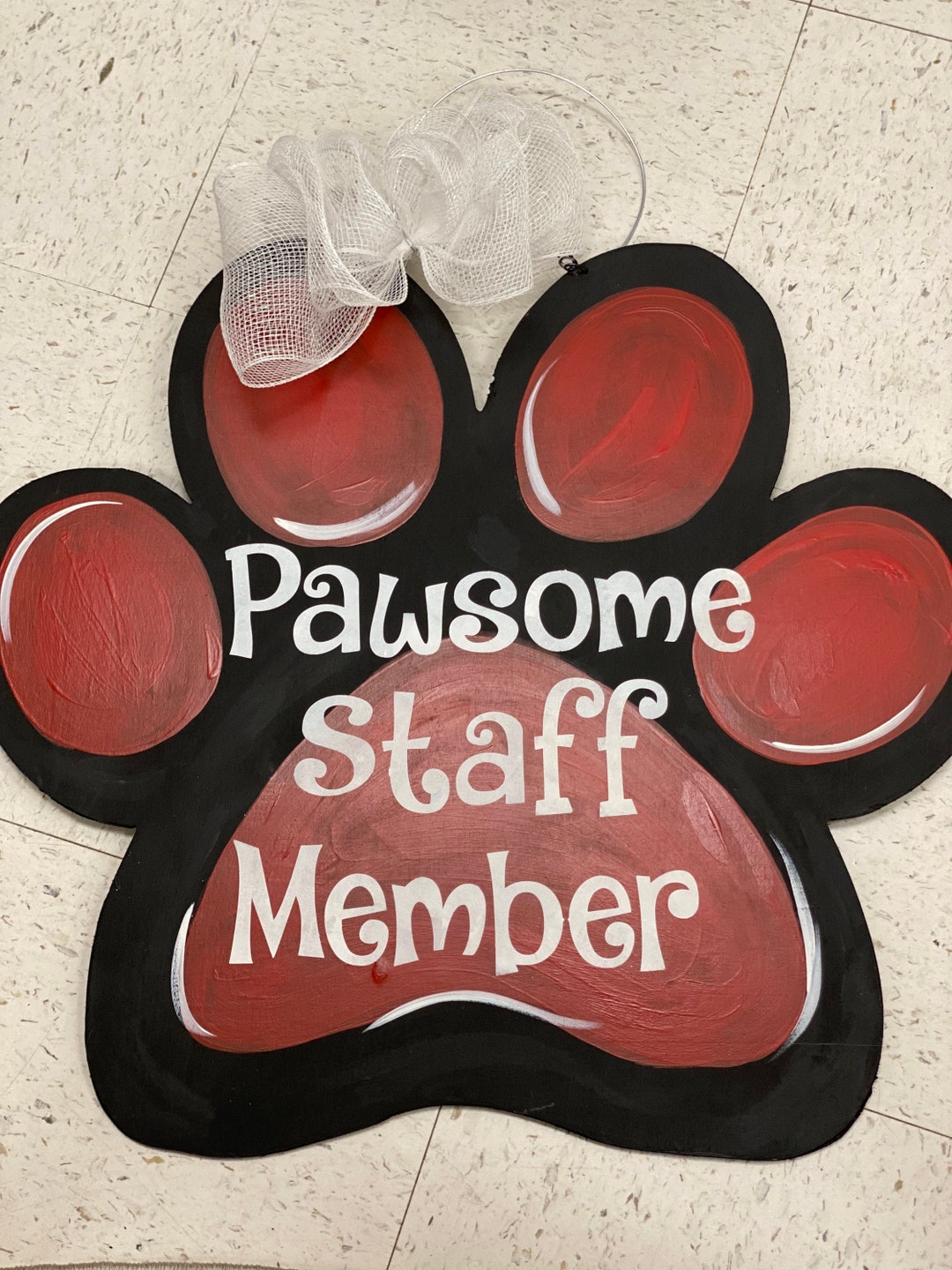 Paw Print Door Hanger, Teacher Door Hanger, Personalized Bulldog Paw ...