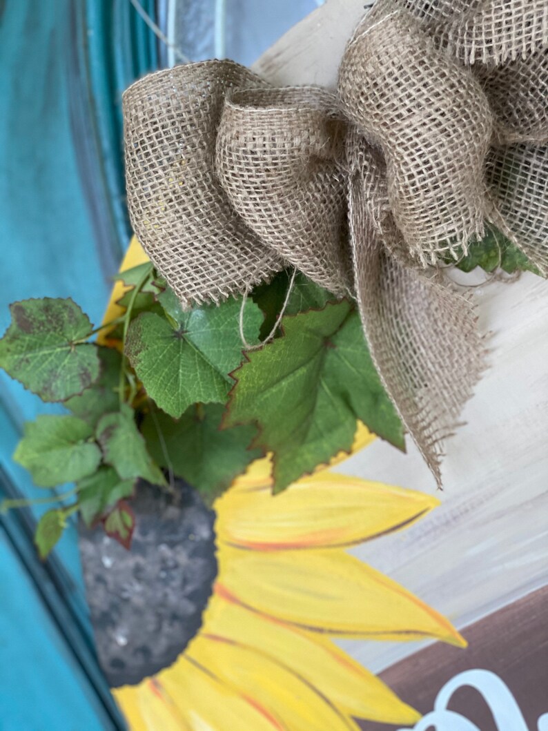 Welcome sunflower Door Hanger Wood Door Hanger Sunflower | Etsy