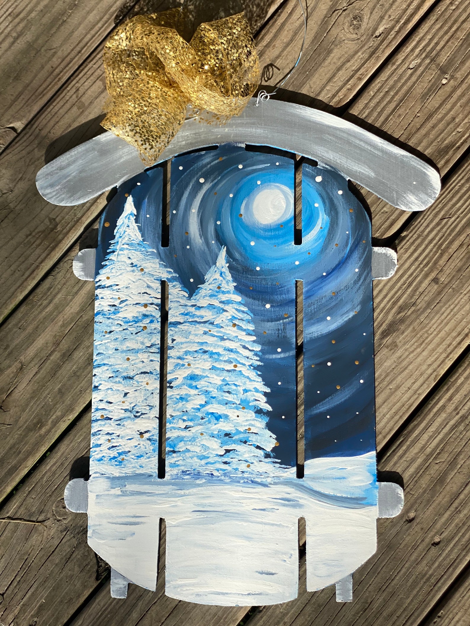 Sled Door Hanger, Winter Night Painting, Christmas Sled, Winter ...