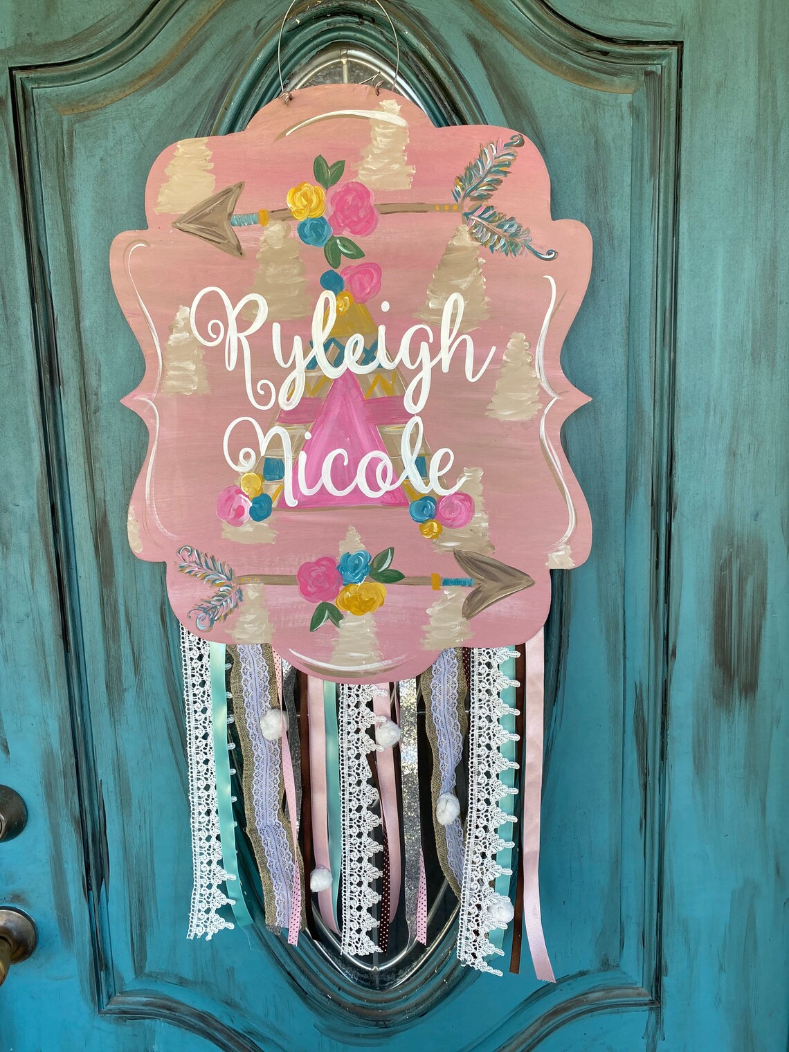 Boho Baby Name Sign Personalized Wooden Name Sign Floral | Etsy