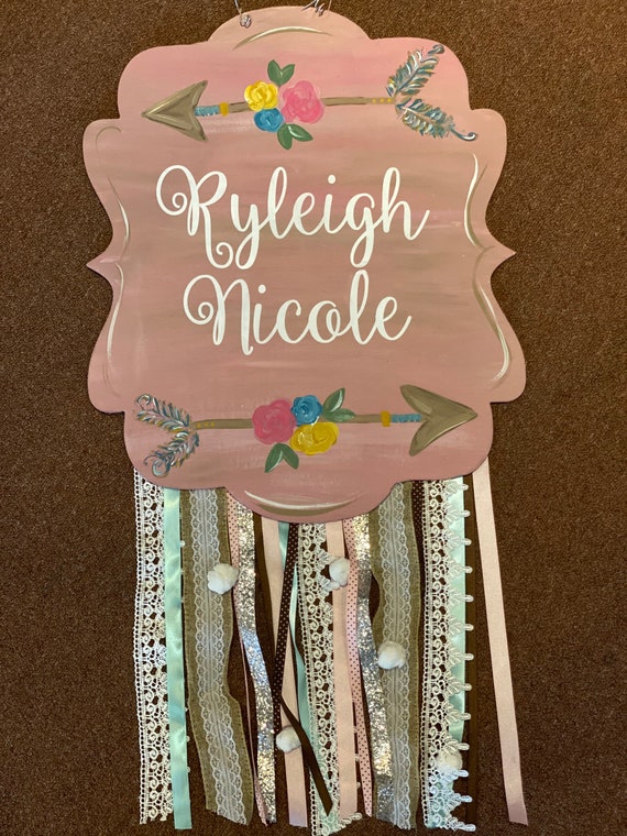 Boho Baby Name Sign Personalized Wooden Name Sign Floral - Etsy