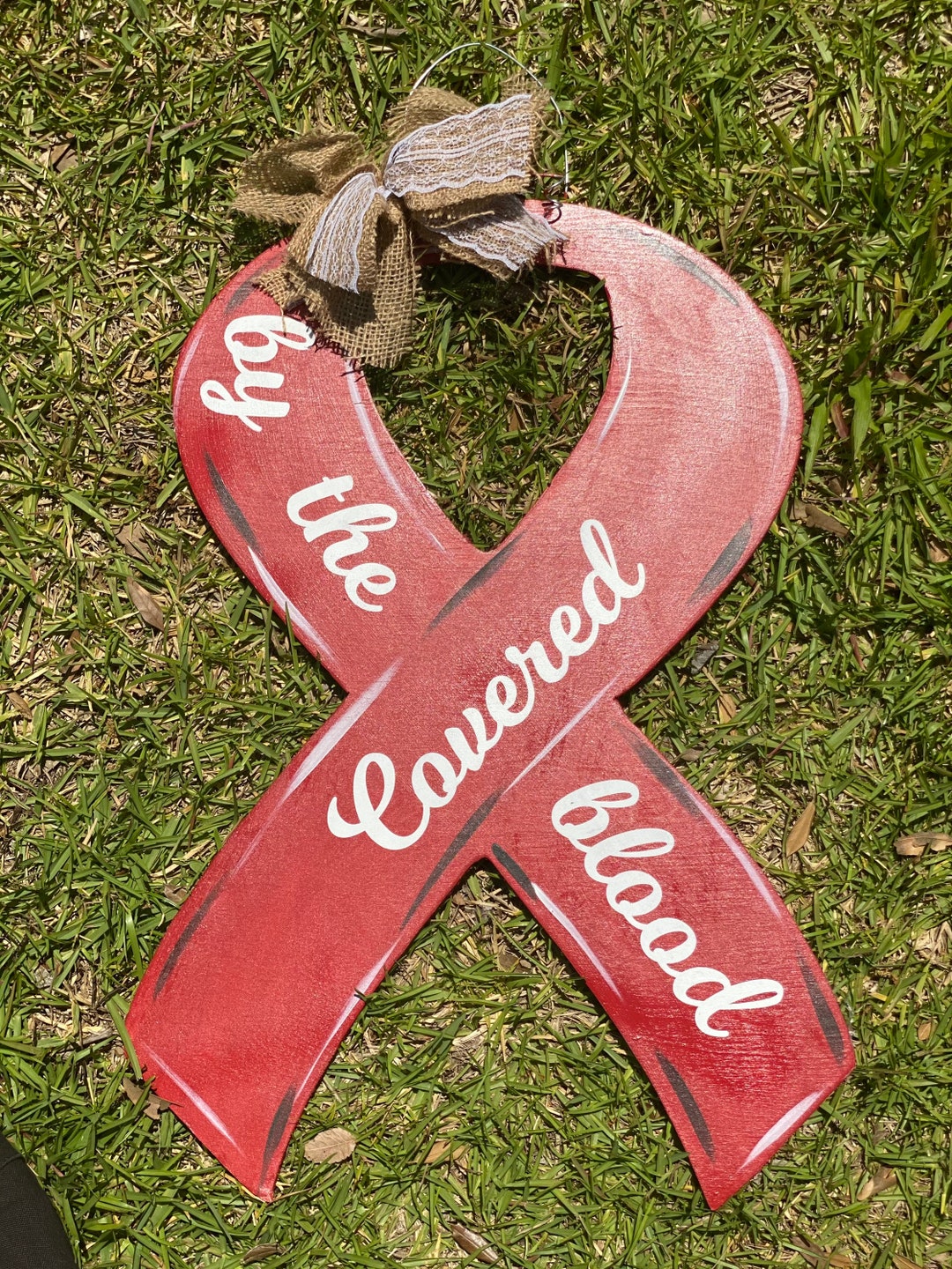 Covered by the Blood Red Ribbon Door Hanger, Red Ribbon Door Hanger ...
