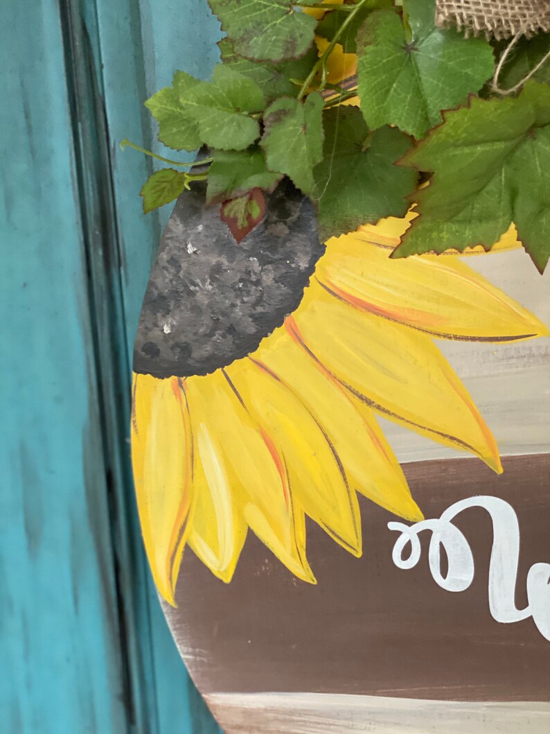 Welcome sunflower Door Hanger Wood Door Hanger Sunflower | Etsy