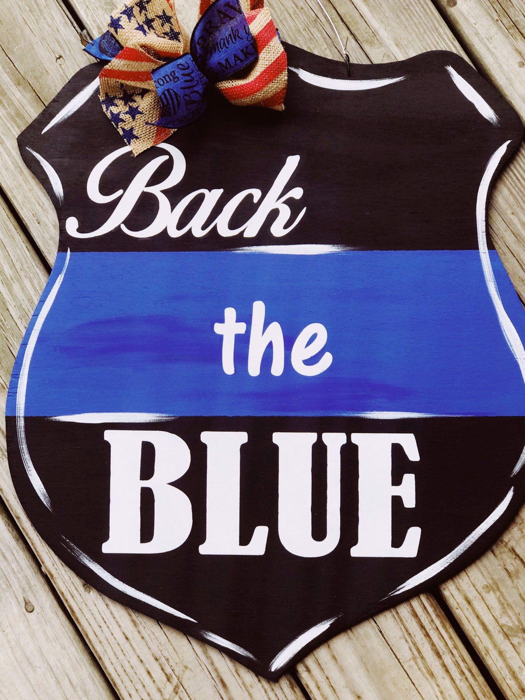 Back the Blue Police Badge Door Hanger, Thin Blue Line Decor, Police ...