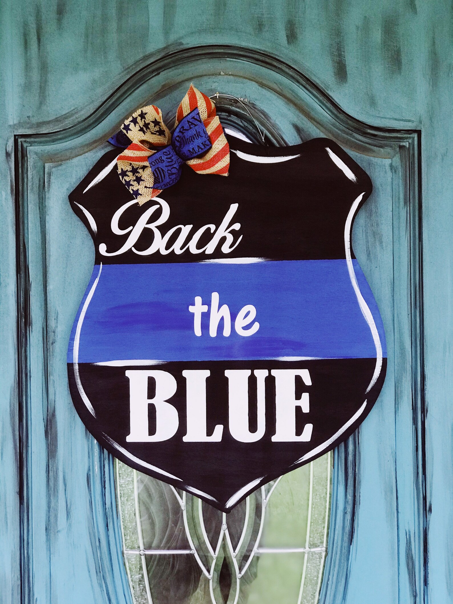 Back the Blue Police Badge Door Hanger Thin Blue Line Decor | Etsy