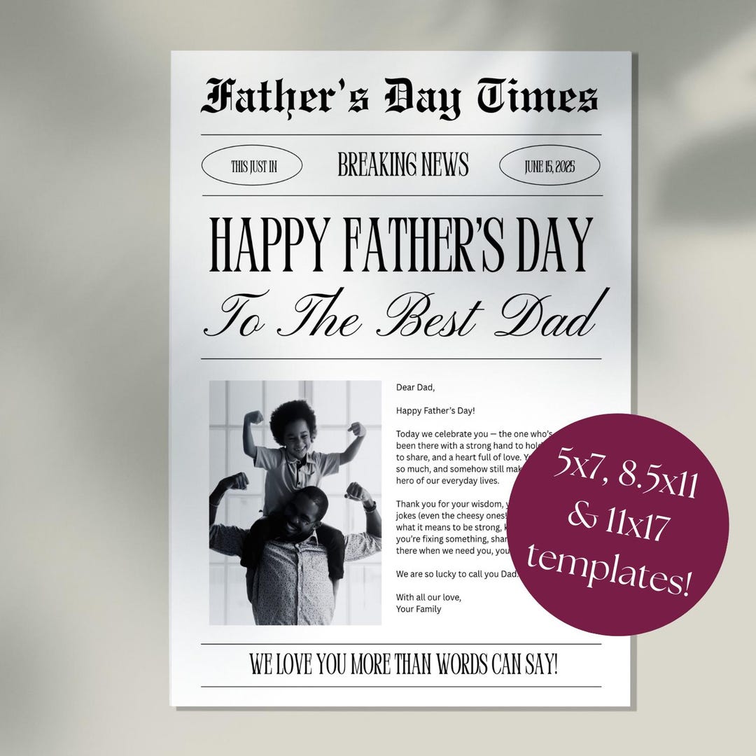 Father's Day Newspaper Template First Father's Day Gift Editable Canva ...