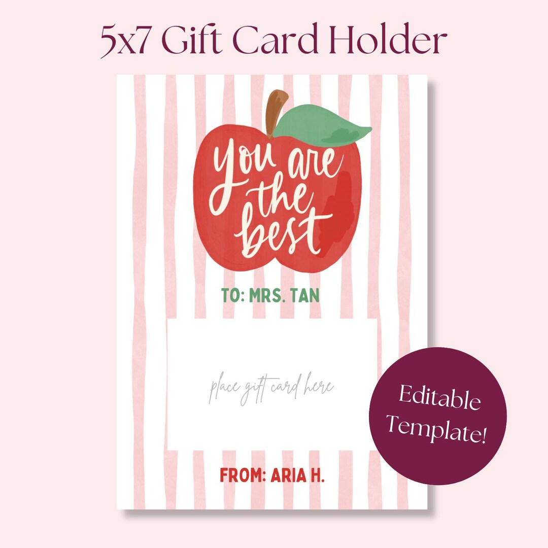 Teacher Appreciation Gift Card Holder: Editable Apple Design (digital ...