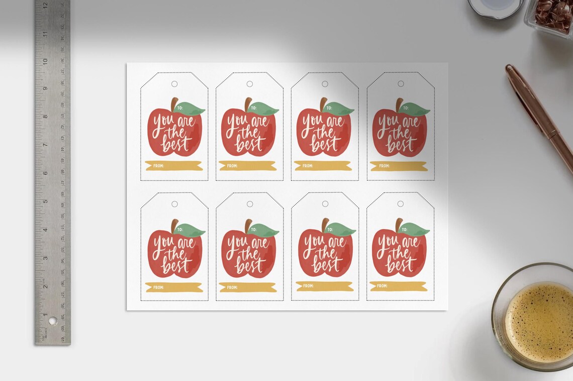 Teacher Appreciation Apple Gift Tags - Printable Thank You (digital ...