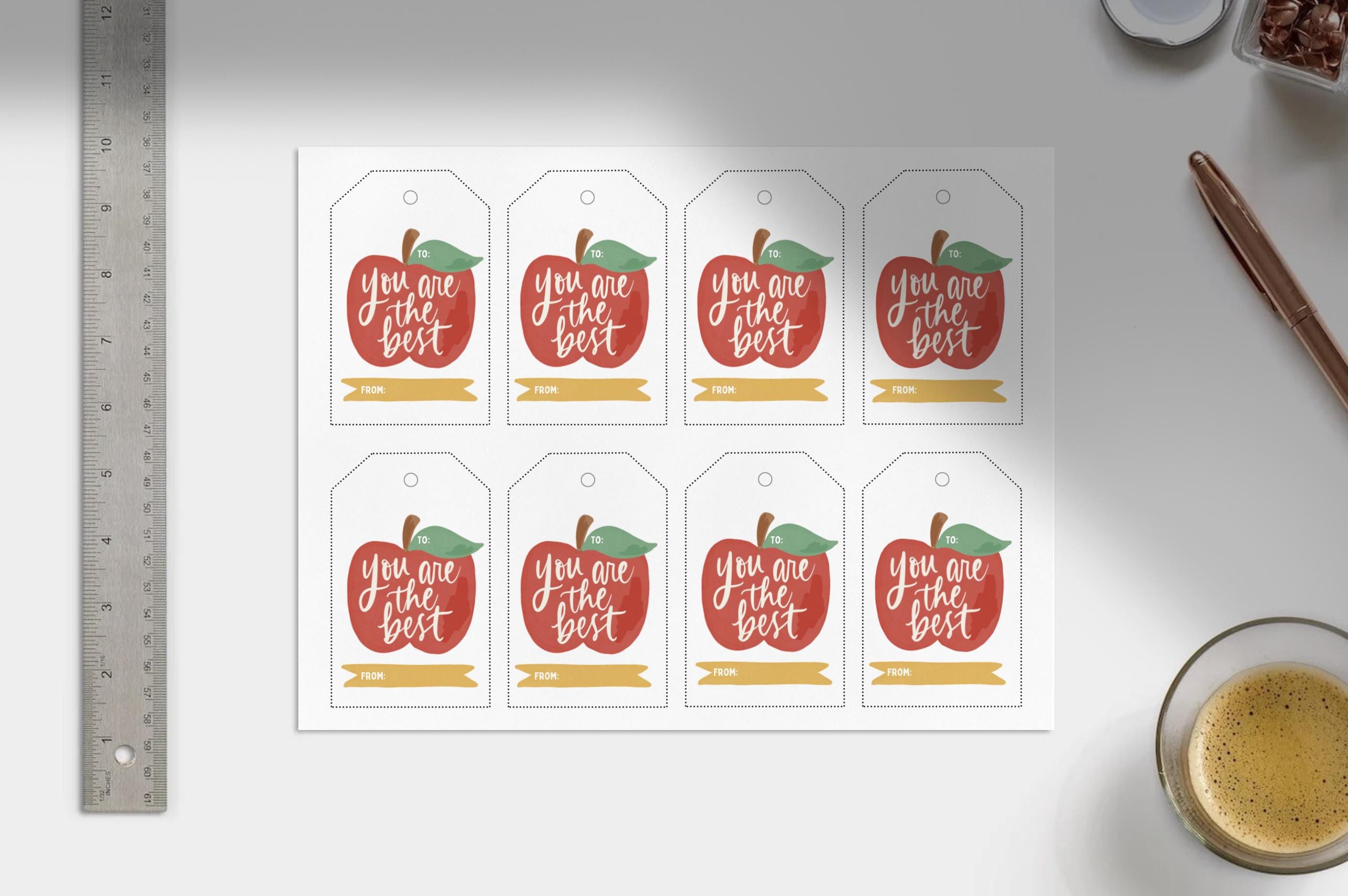 Teacher Appreciation Apple Gift Tags - Printable Thank You (digital ...
