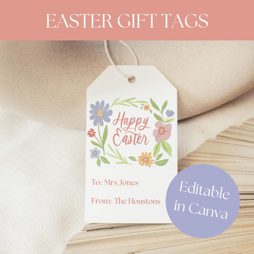 EDITABLE Easter Tag Happy Easter Tags Instant Download Printable Floral ...