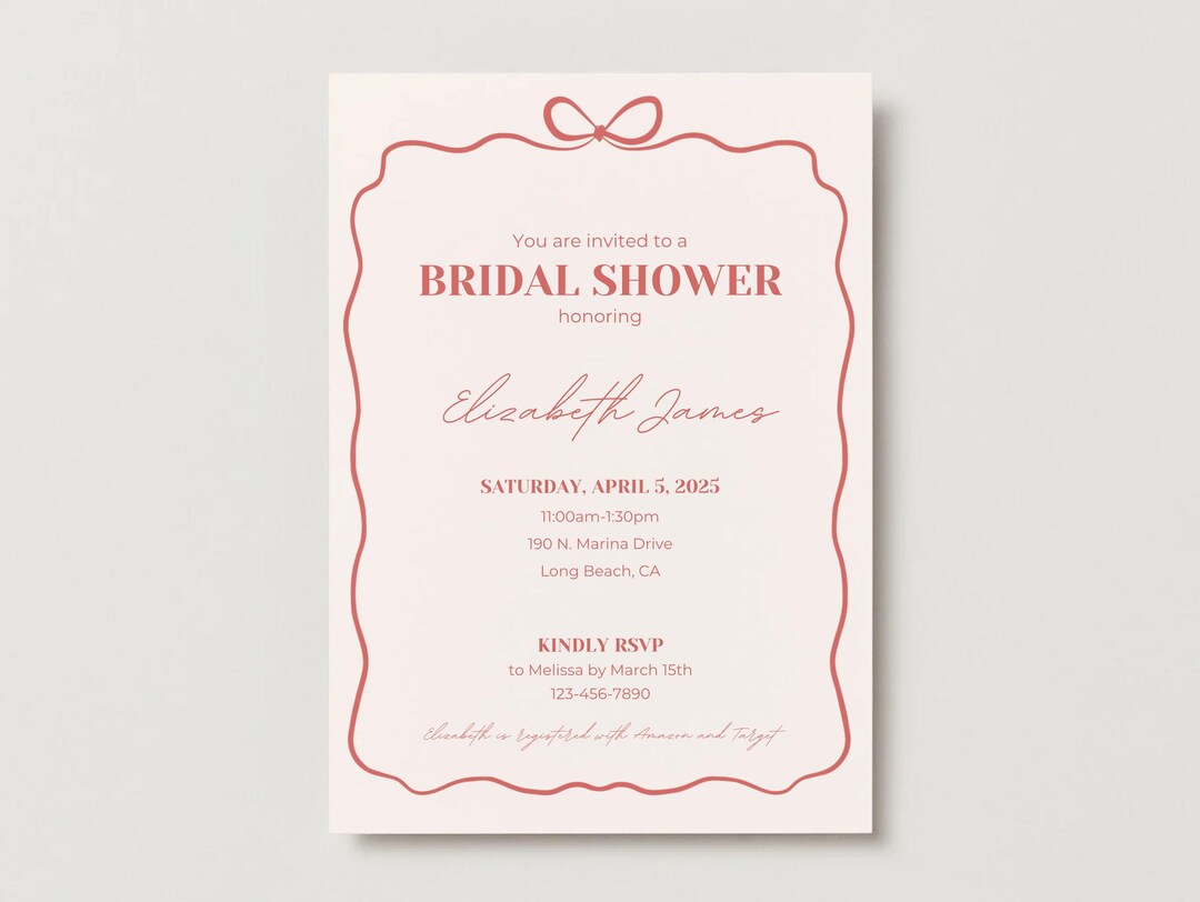 Red Bow Bridal Shower Invitation Template Bow Theme Bridal Shower ...