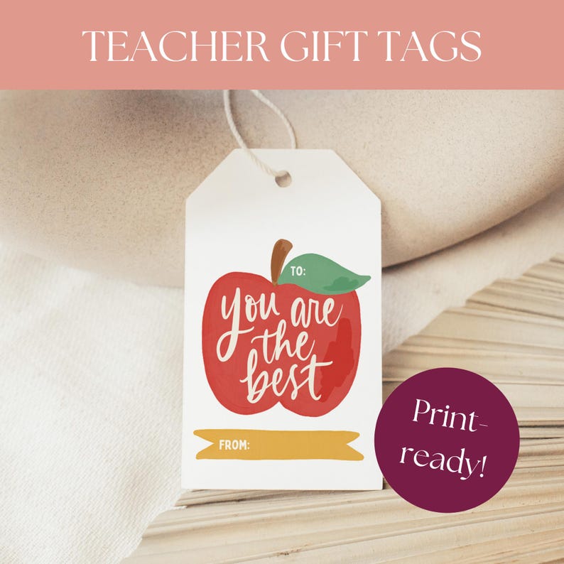 Teacher Appreciation Apple Gift Tags - Printable Thank You (digital ...