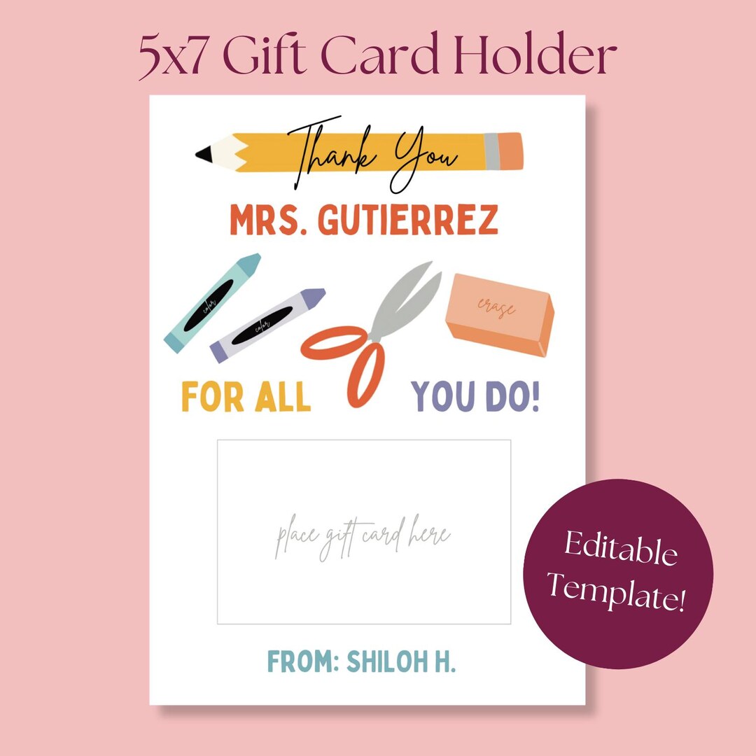 Teacher Appreciation Gift Card Holder, Printable Thank You Card ...