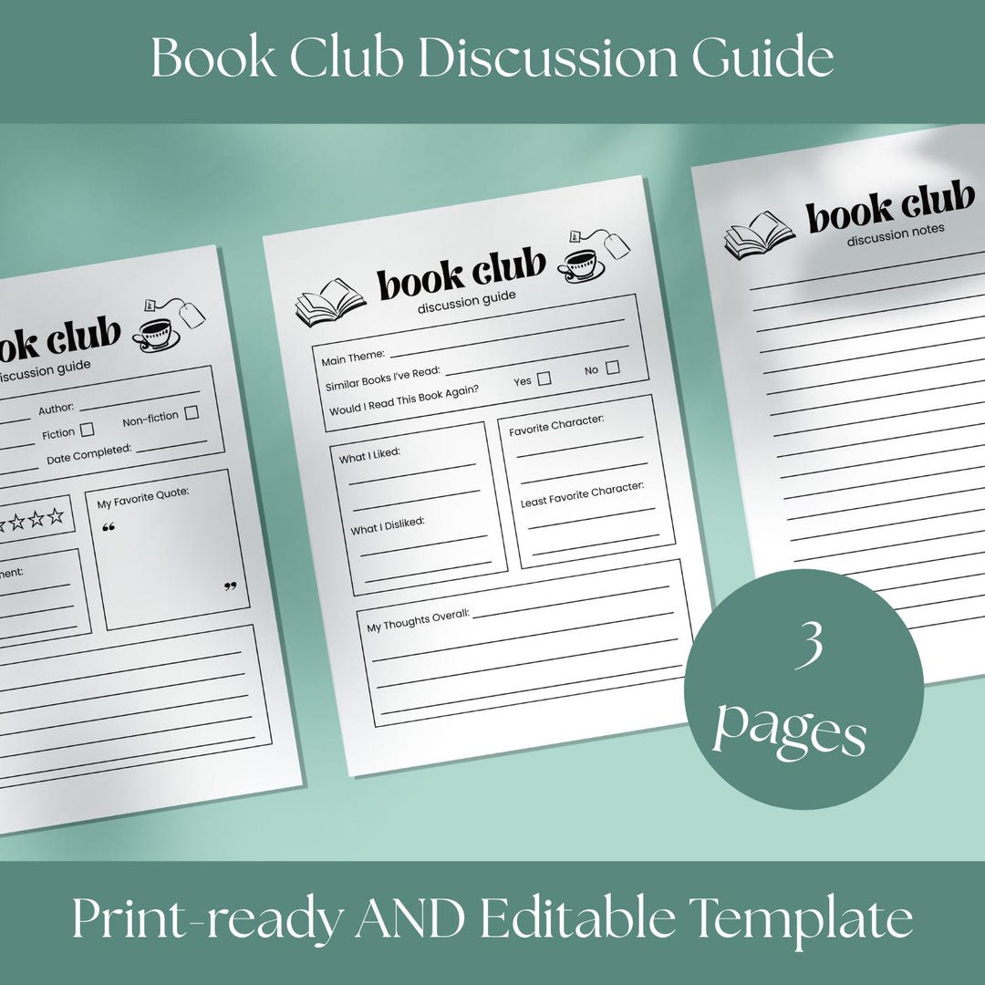 Book Club Discussion Guide Template | Printable & Editable (digital ...