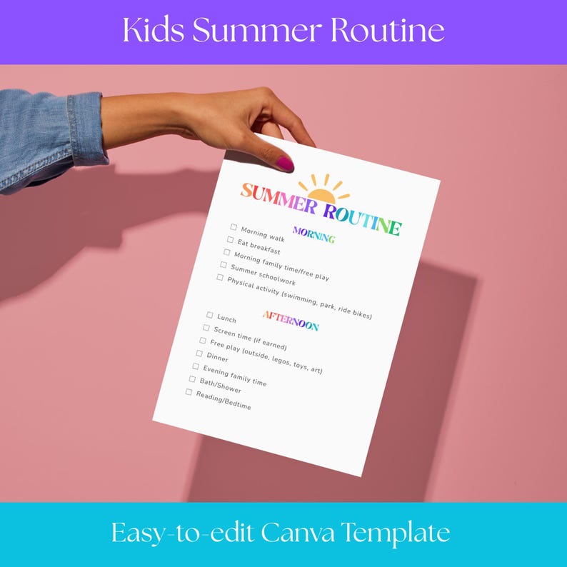 Kids Summer Routine Chart, Editable Daily Schedule (canva Template) - Etsy