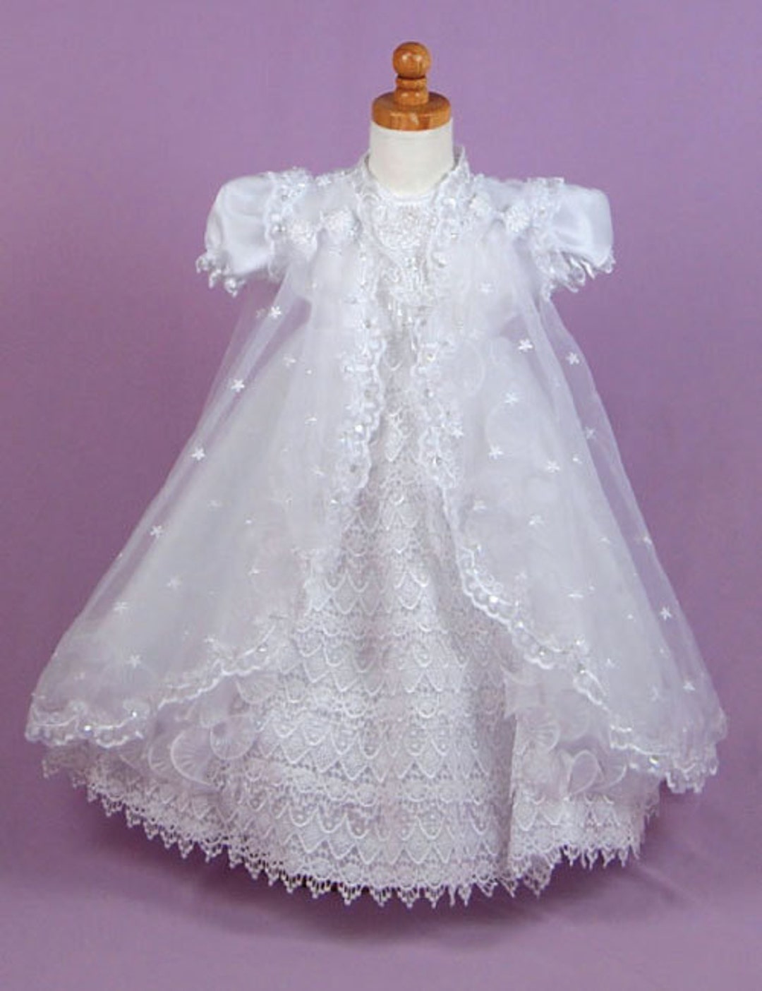Short-sleeves Baptism Dress With Lace - Etsy