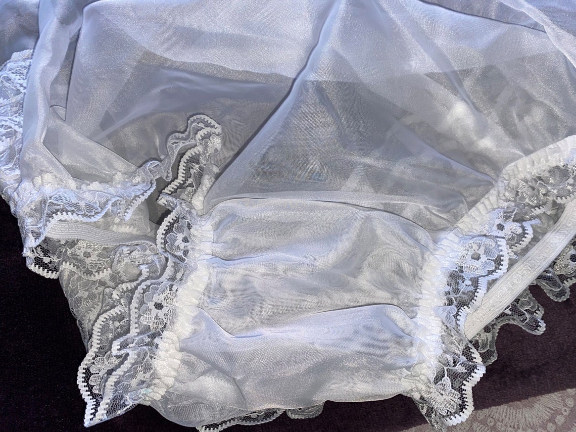 Vintage Style Bridal White 3 Row V Ruffles Sissy Maids Knickers Sheer ...