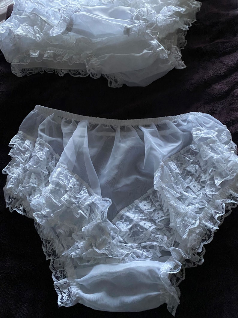 Vintage Style Bridal White 3 Row V Ruffled Back Sissy Maids Knickers ...