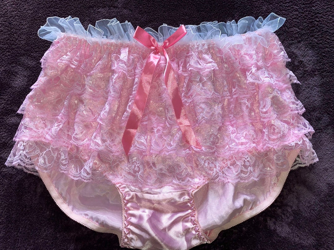 Vintage Style Baby Pink SLIPPERY SATIN Frilly Ruffled Knickers Panties ...