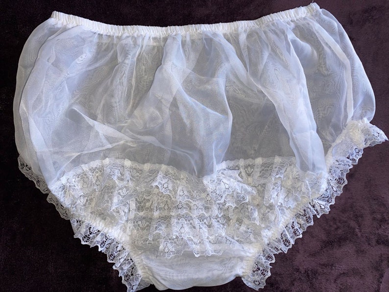 Vintage Style Bridal White Ruffled Back Sissy Knickers Panties Sheer
