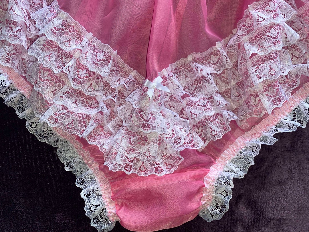 Vintage Style Cerise Pink With Bridal White Four Row V Ruffles Sissy ...