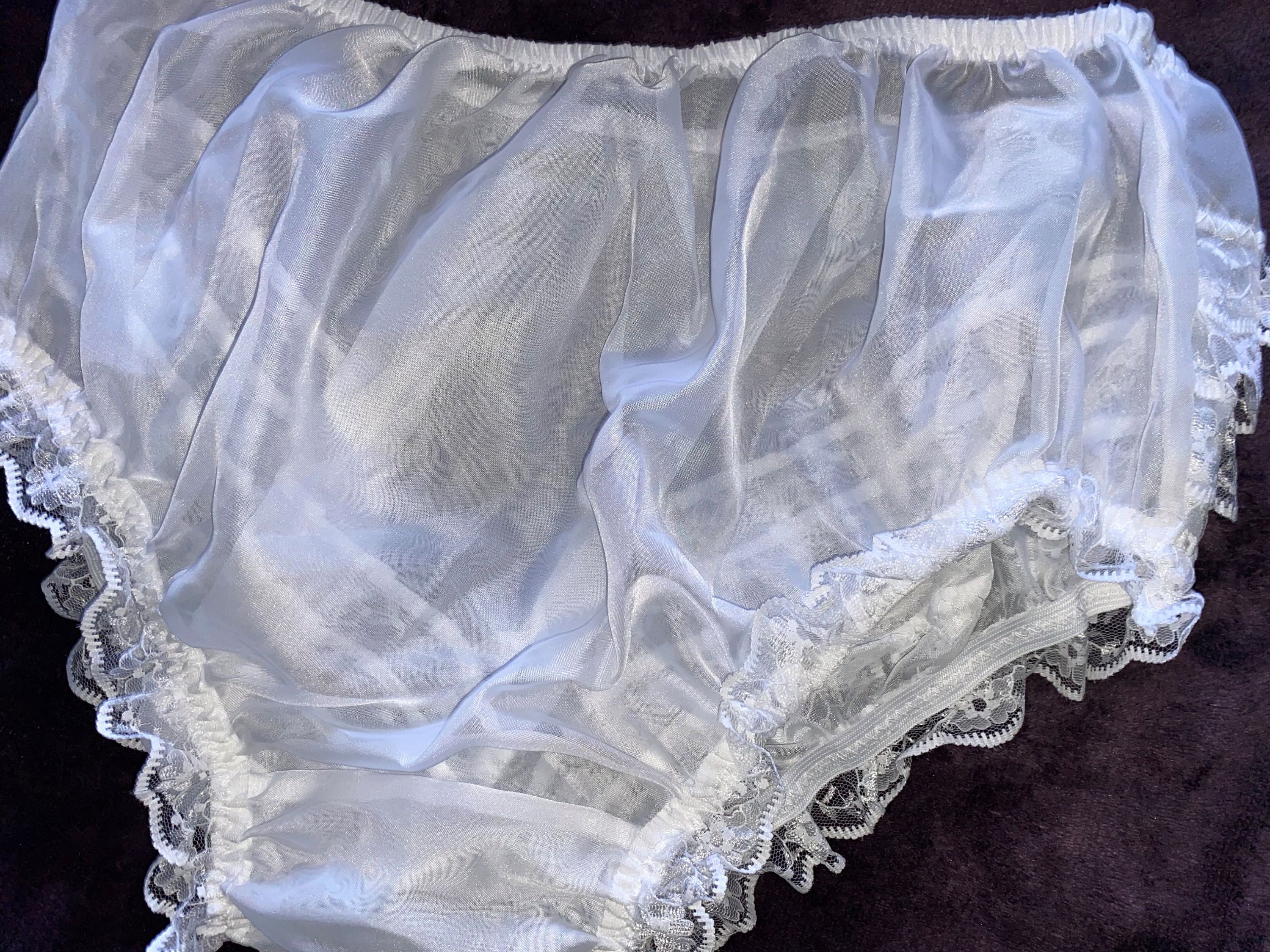 Vintage Style Bridal White 3 Row V Ruffles Sissy Maids Knickers Sheer ...