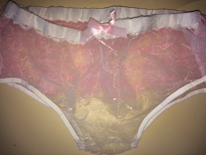 Vintage Style White Pink Rows Of Ruffles Sissy Knickers Panties Sheer