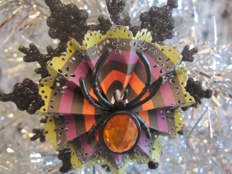 Set of 8 Black Snowflake Rosette Spider Halloween Ornaments - Etsy