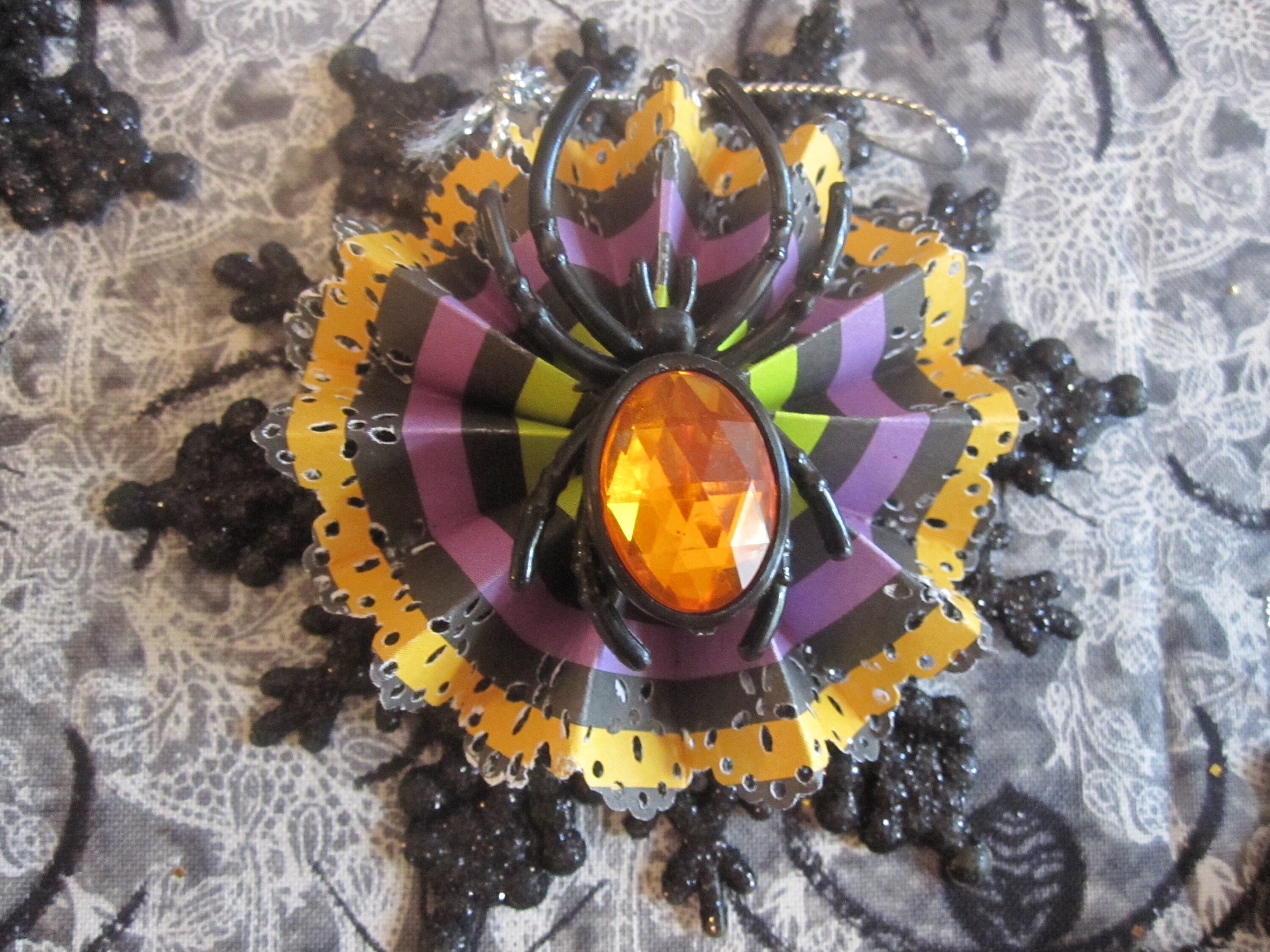 Set of 8 Black Snowflake Rosette Spider Halloween Ornaments - Etsy