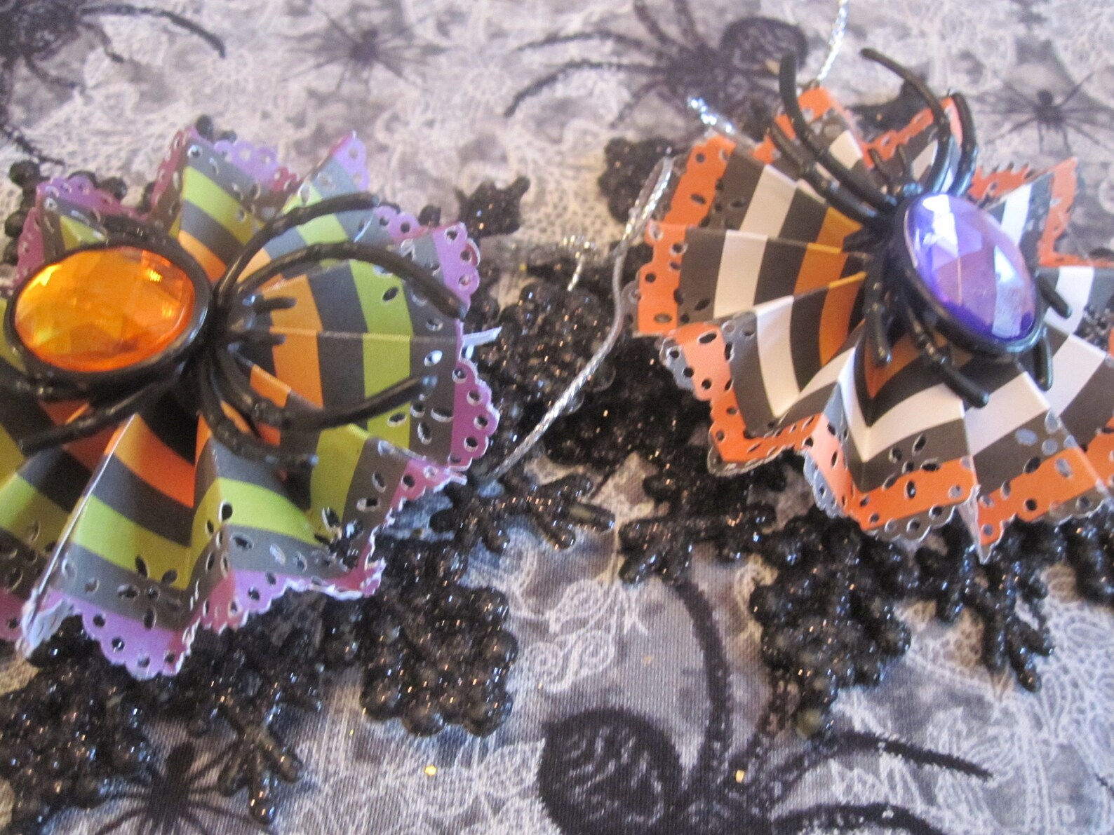 Set of 8 Black Snowflake Rosette Spider Halloween Ornaments - Etsy