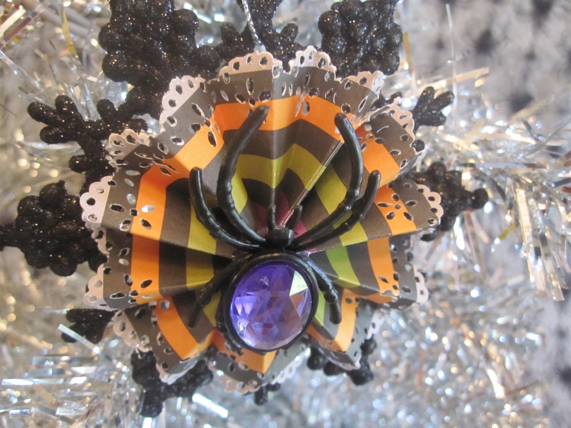 Set of 8 Black Snowflake Rosette Spider Halloween Ornaments - Etsy
