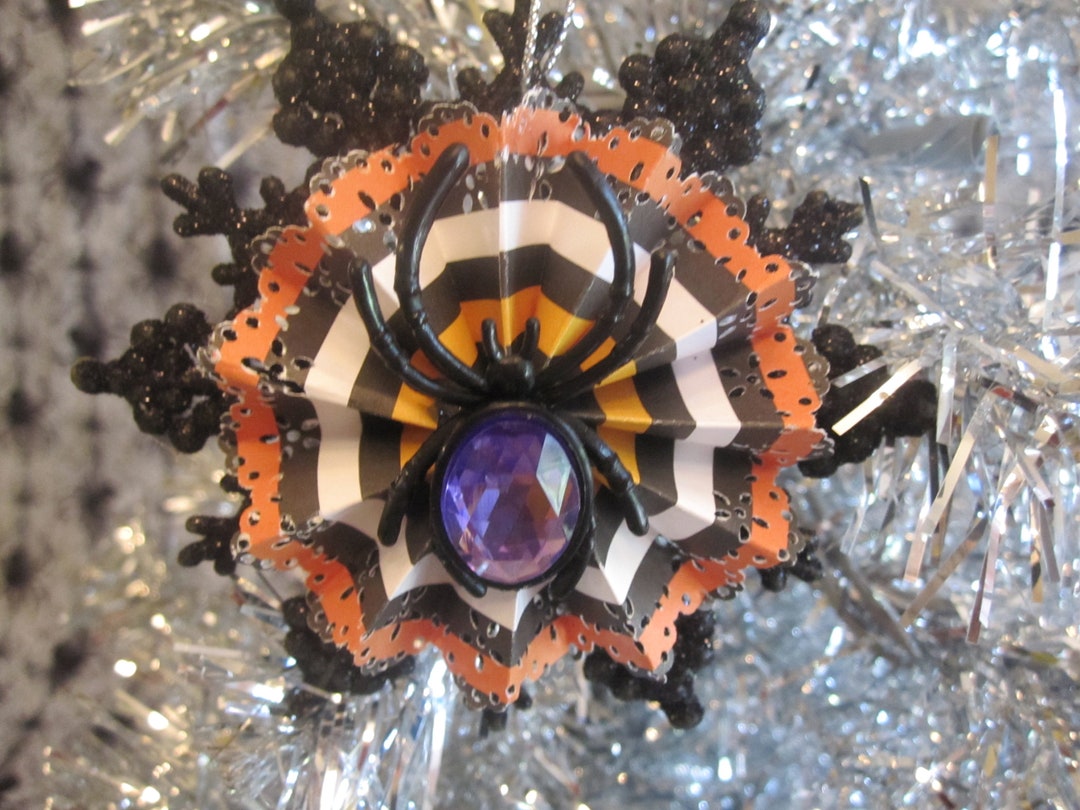 Set of 8 Black Snowflake Rosette Spider Halloween Ornaments - Etsy