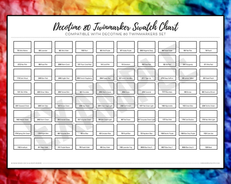 Decotime 80 Twinmarkers Swatch Chart | Printable Colour Chart PDF ...