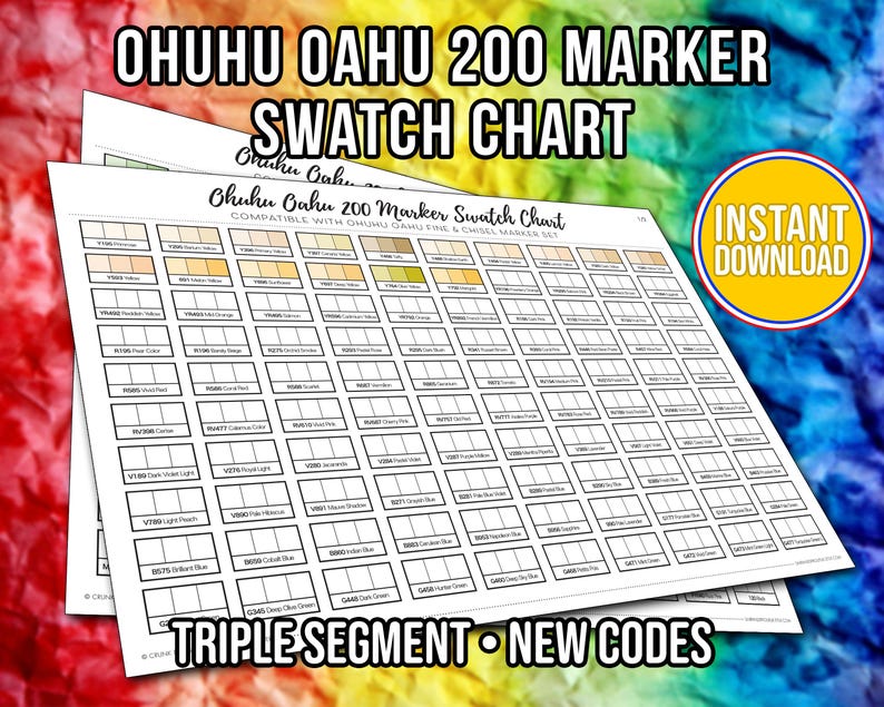 Ohuhu Oahu 200 Marker Swatch Chart (new Codes • Triple Section ...