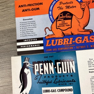 2 Vintage Art Deco Gas Can Labels Penguin Camel 1940s Lubri-gas Garage ...