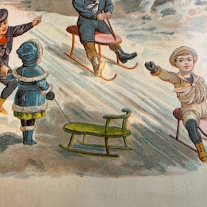 Antique 1900s Winter Sledding Print Game Box Cover Victorian Old Poster ...
