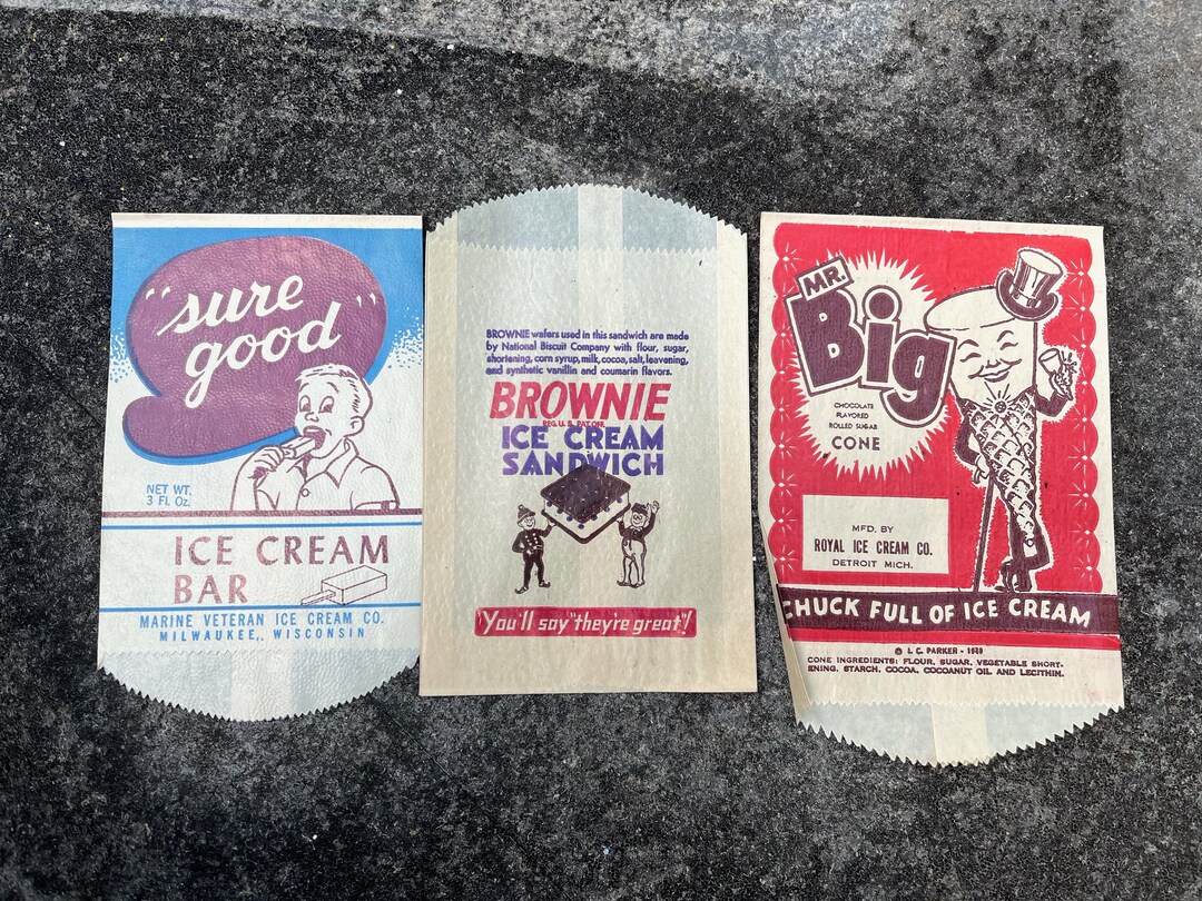 3 Ice Cream Wrappers Vintage 1940s 1950s Retro Lot Advertising Popsicle ...
