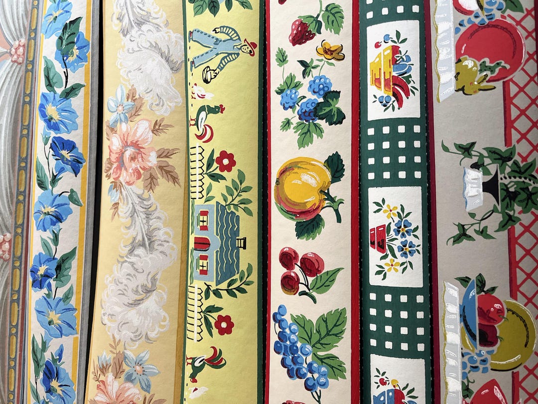 24 Feet Vintage Wallpaper Borders Wall Paper Border Lot Sample Ephemera ...