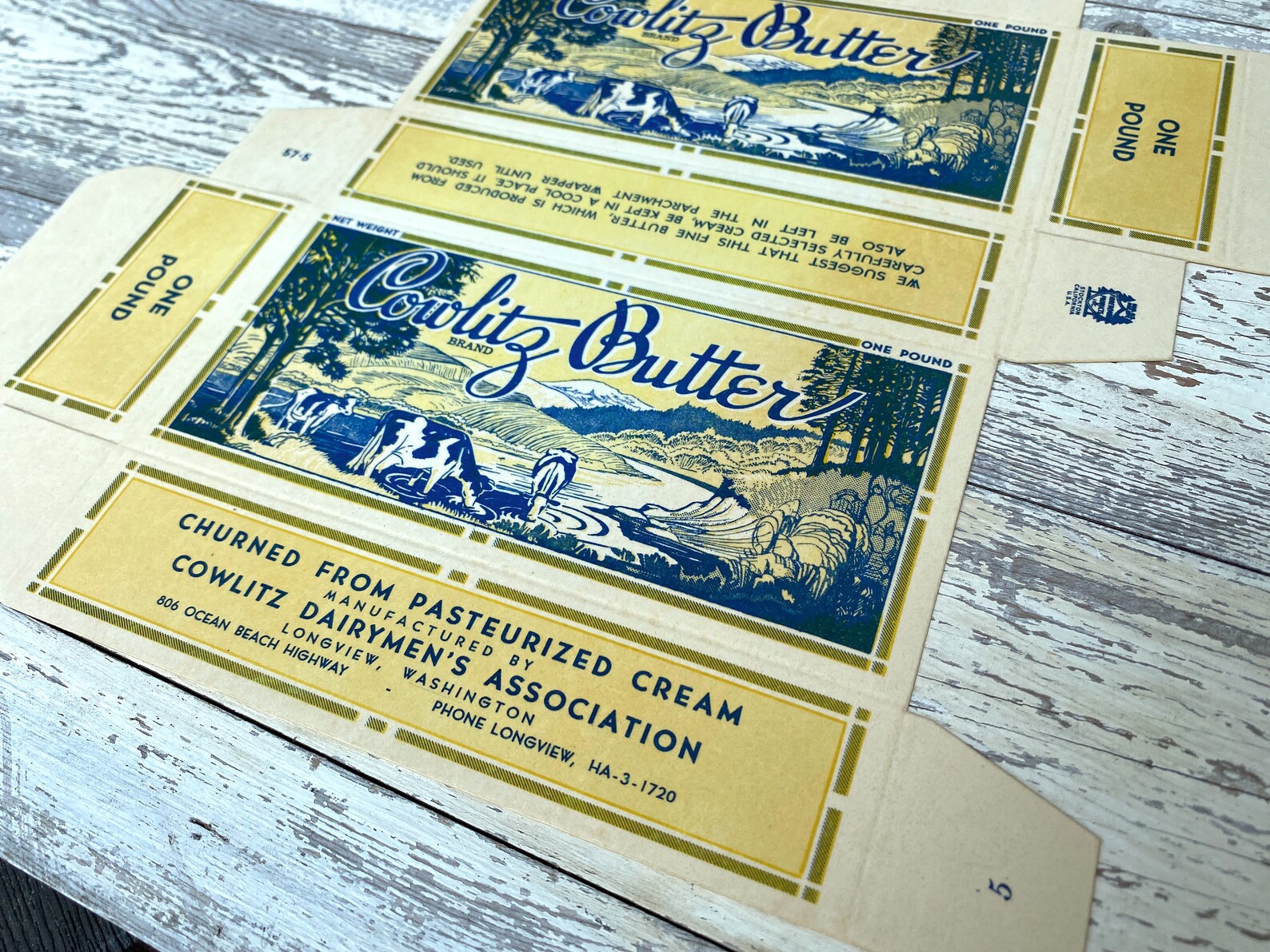 1930s Vintage Butter Box Blue Yellow Cows Empty One Pound - Etsy