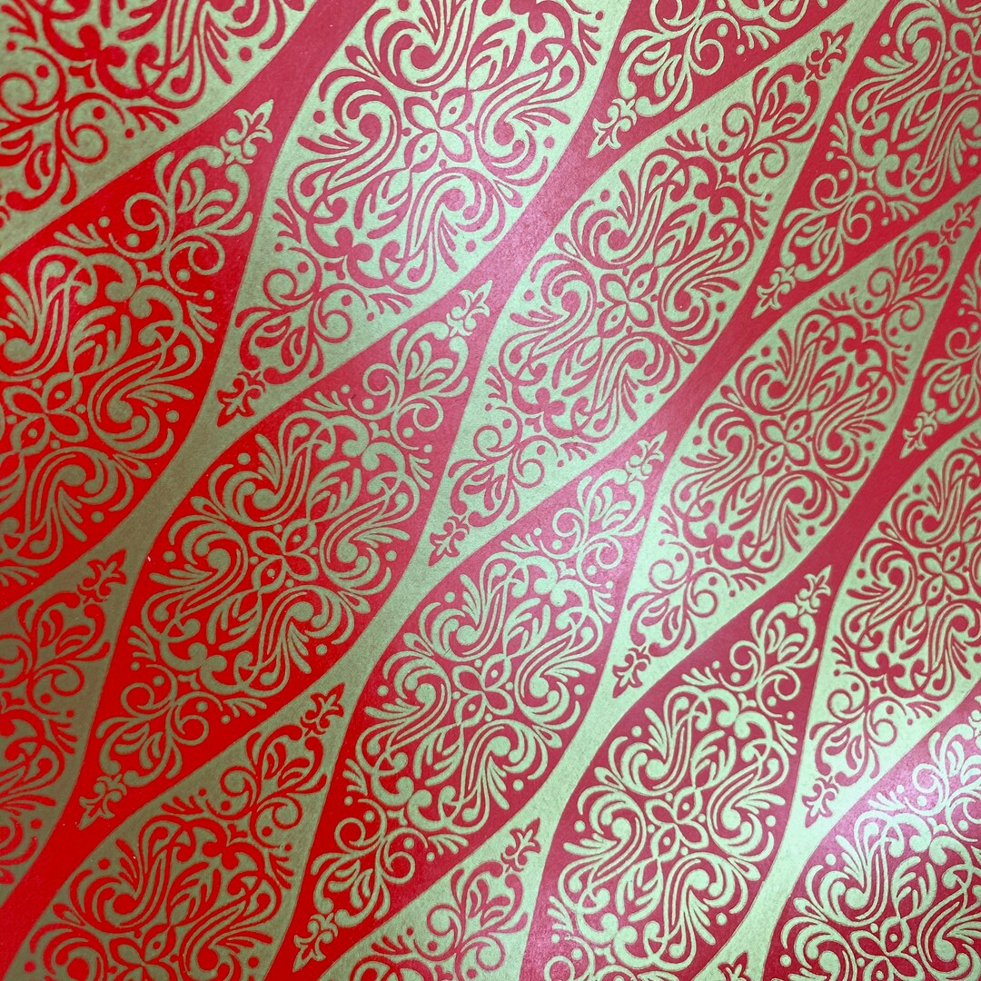 4 Yards Vintage Wrapping Paper Red Gold Traditional Modern Mod Fancy ...