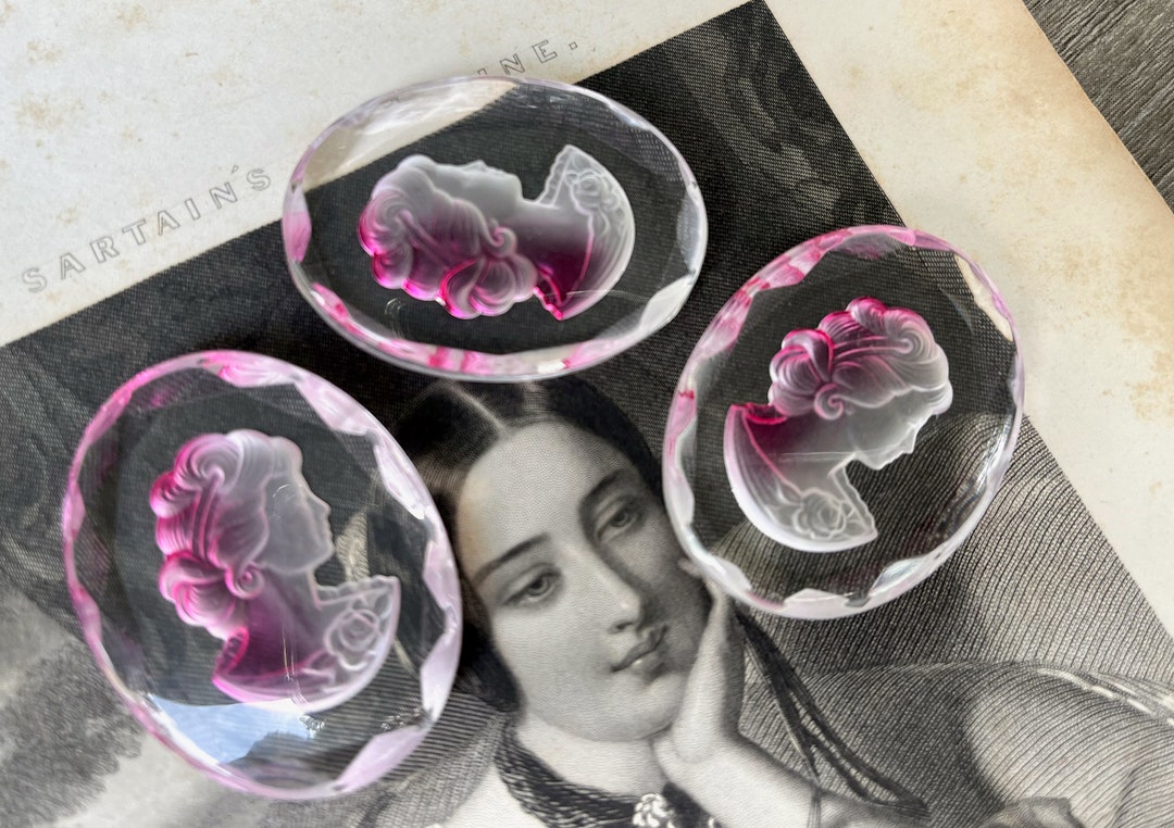 3 Vintage Cameo Reverse Painted Intaglio Gem Picture Victorian Style ...