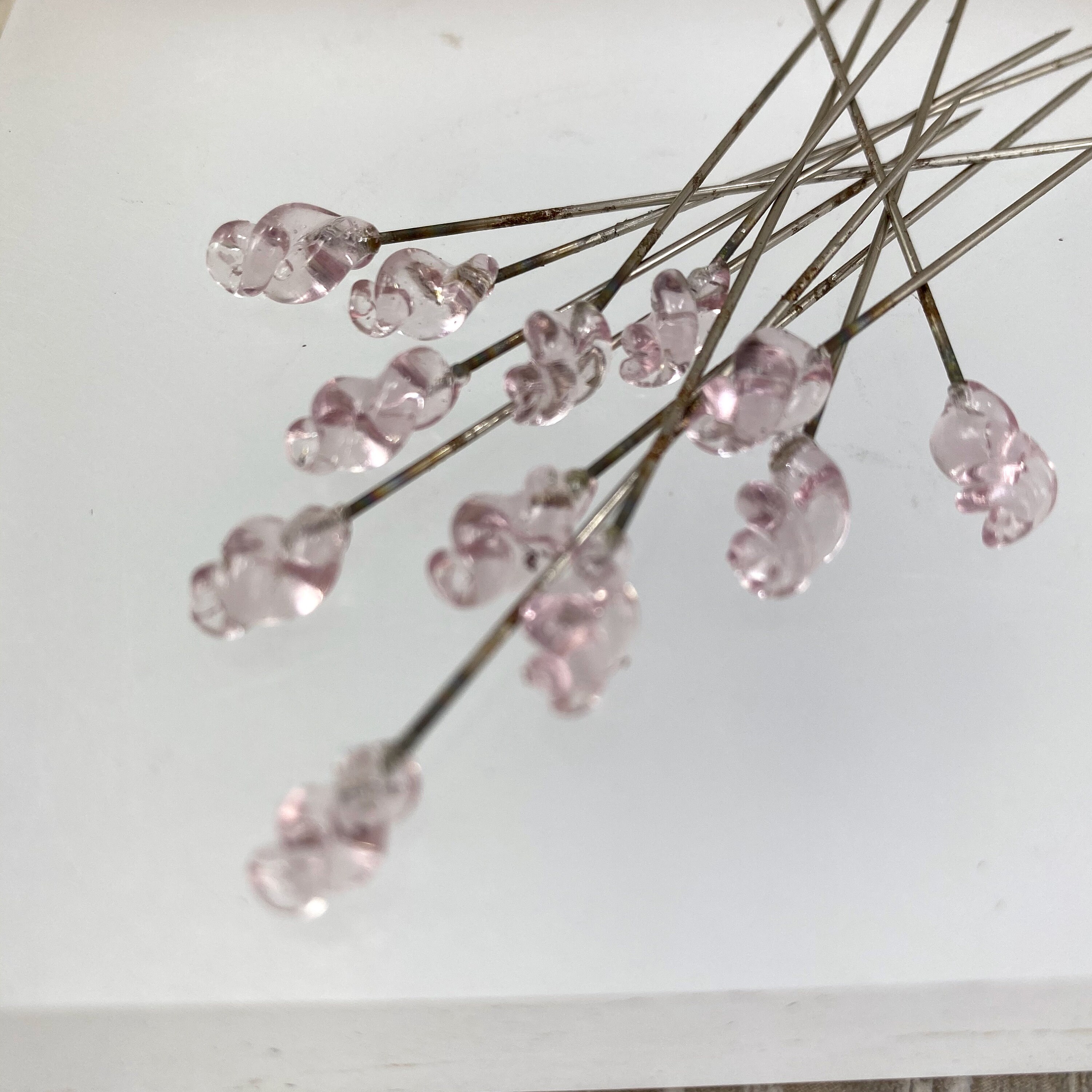 12 Vintage Pale Pinkish Purple Glass Small Head Pins Lot Floral ...