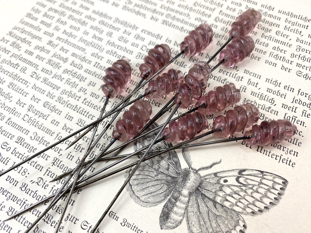 12 Vintage Soft Purple Glass Head Pins Lot Large Floral Millinery ...
