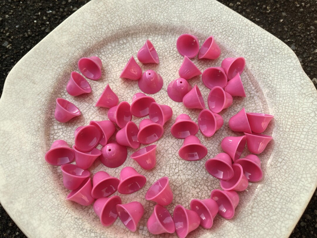 48 Tiny Pink Plastic Bells: Crafting Jewelry, Christmas Decoration ...